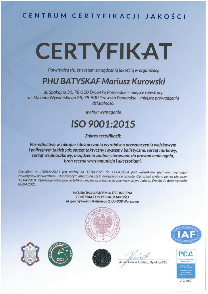 Certyfikaty - Batyskaf